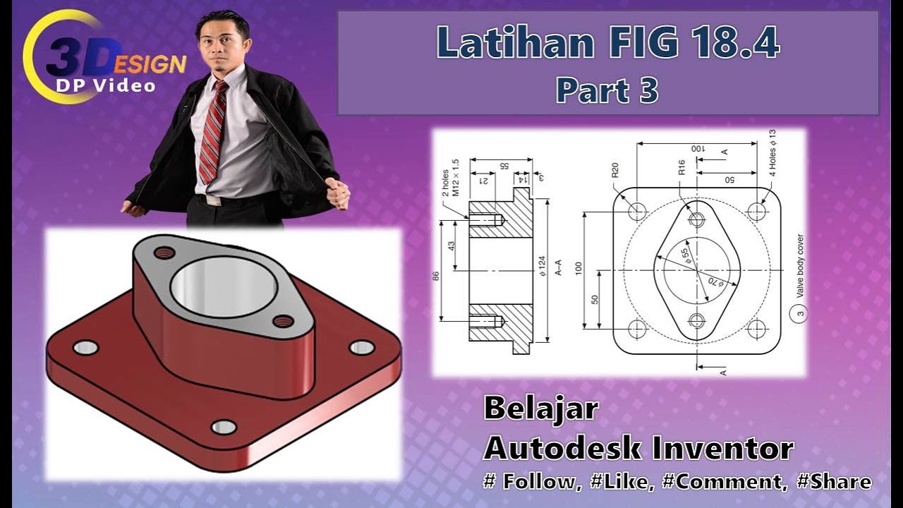 Latihan 3D CAD Autodesk Inventor Fig 18.4 - Part 3 - YouTube