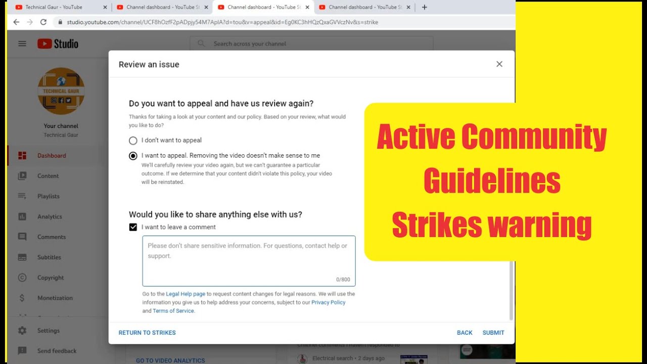 Active Community Guidelines Strikes Warning - YouTube