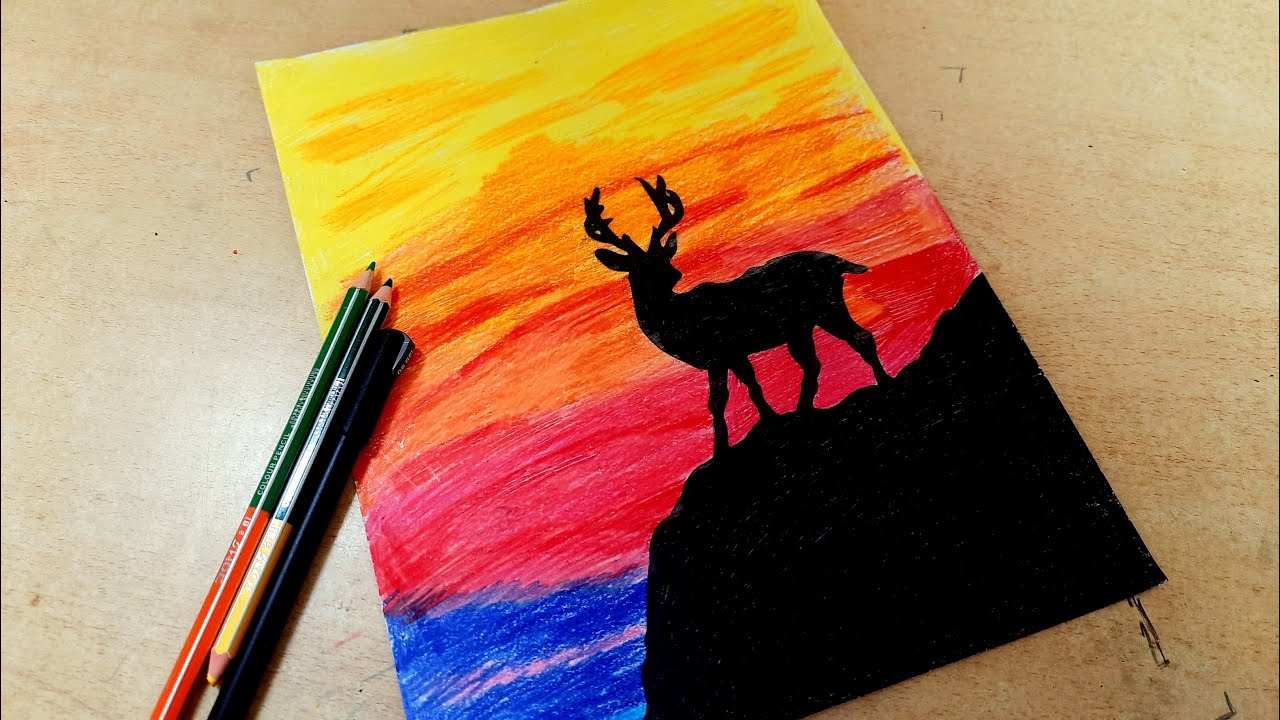 Silhouette on colorful gradation || beautiful painting using pencil ...