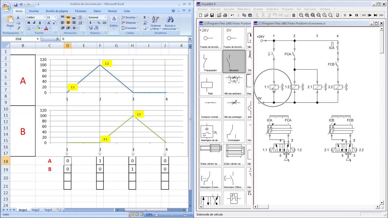 Electroneumática en Fluidsim 005 A+ / A - B+ / B - Con análisis de ...