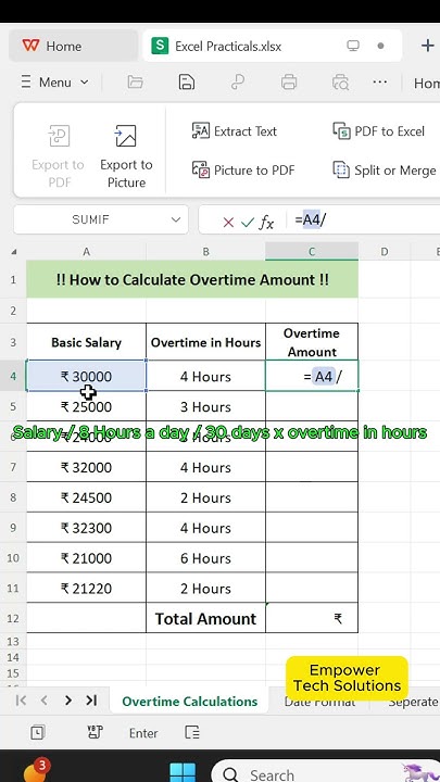 How to Calculate Overtime Amount in MS Excel | #excel #exceltips #exceltricks #exceltutorial ...