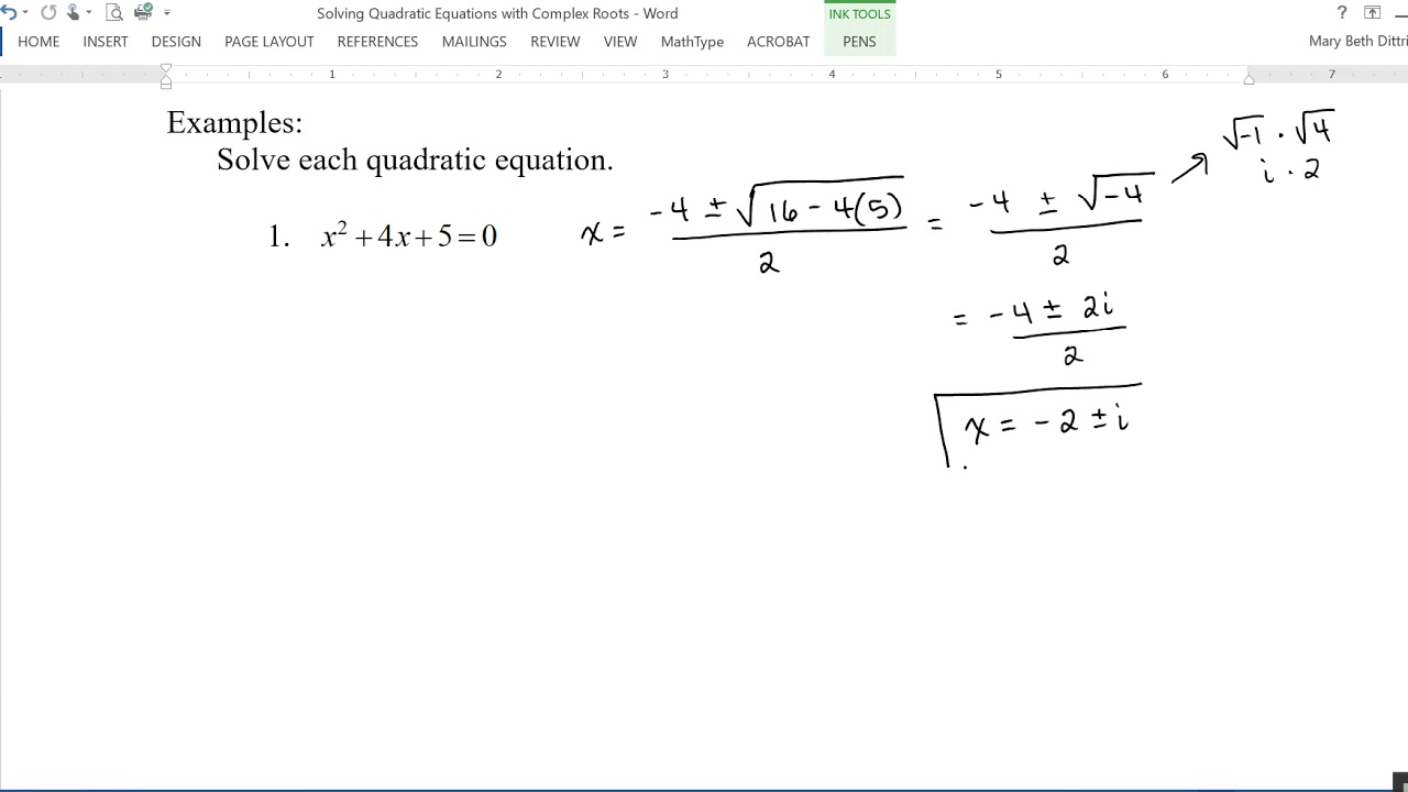 Solving Quadratic Equations With Complex Roots YouTube solving-quadratic-equations-with-complex-roots-youtube