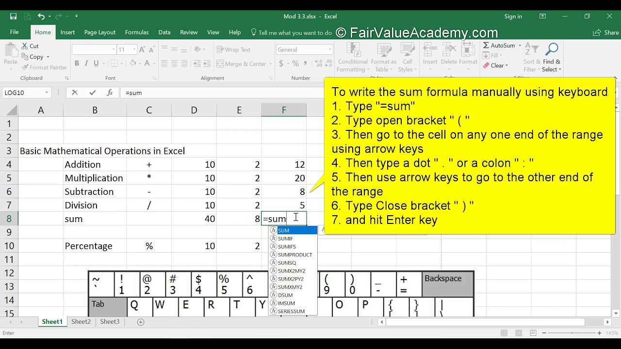 Excel 3 4 The Basic Calculations Sum Percentage YouTube Excel 3 4 The Basic Calculations Sum Percentage YouTube