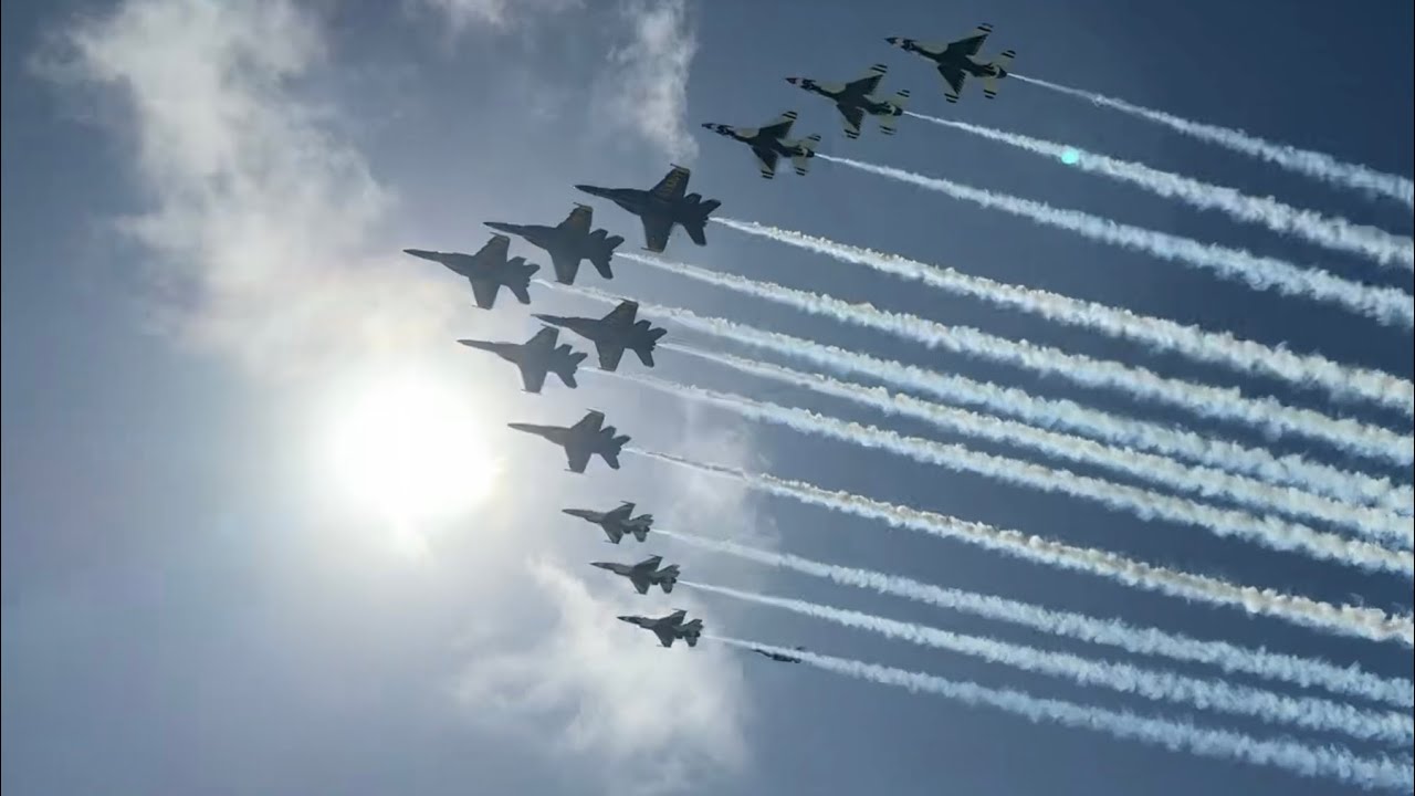 Blue Angels and The Thunderbirds flying together in a Delta Flyby at ...