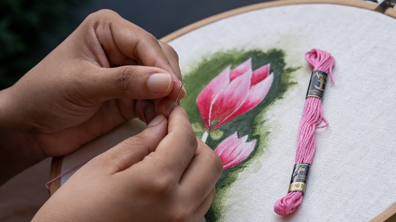 Embroidered Floral Art for beginners - Fabric painting on clothes - YouTube