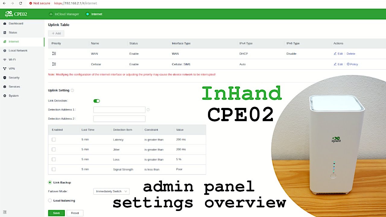 InHand CPE02 router 5G Wi-Fi 6 dual band • Admin panel login and ...
