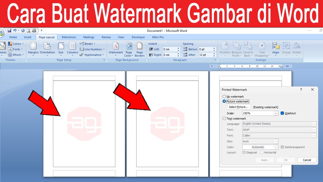 cara membuat dan mengatur watermark gambar di word - YouTube