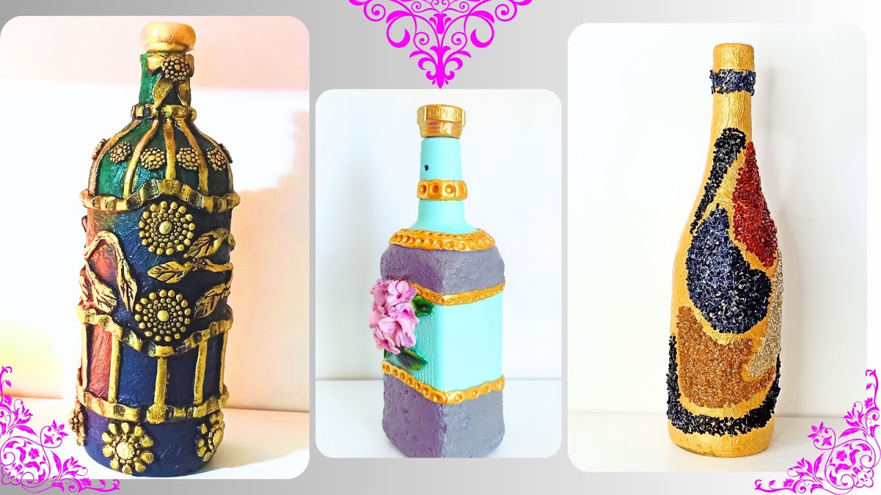 3 DİY BOTTLE CRAFTS for home decoration-Diy bottle art design ideas ...
