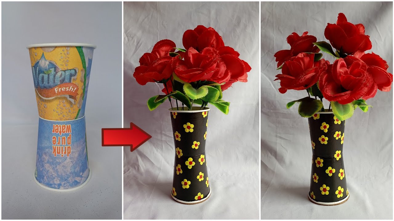 Paper Cup Craft | Flower Vase Making From Disposable Glass - YouTube