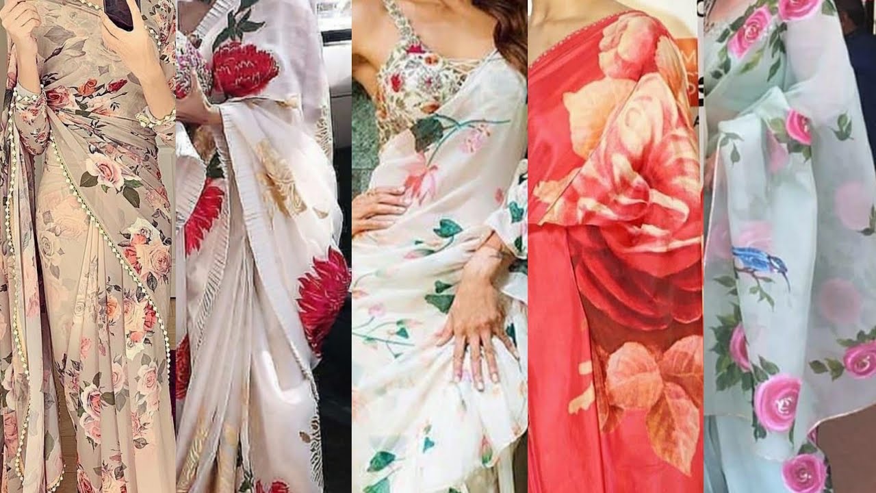Latest Floral saree design collection.#Designerfloralsaree2020-2021 ...