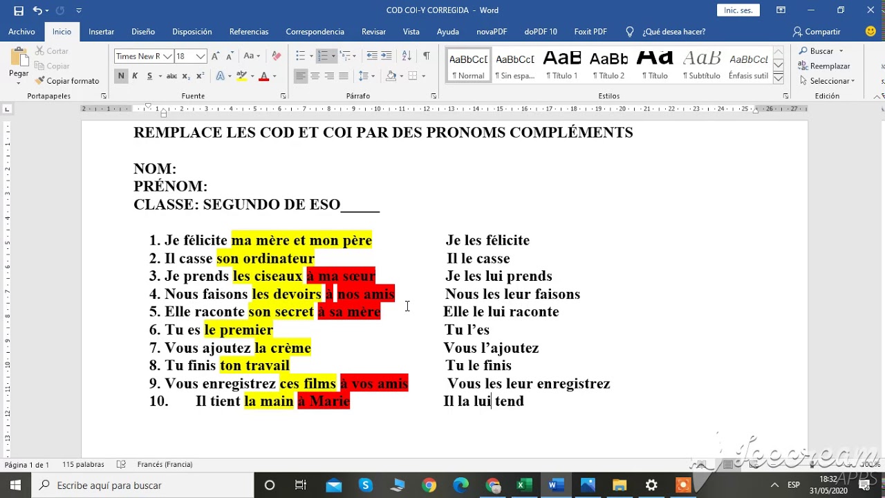 FICHA SOBRE LOS PRONOMBRES COMPLEMENTO (LE,LA,L',LES,LUI Y LEUR) - YouTube