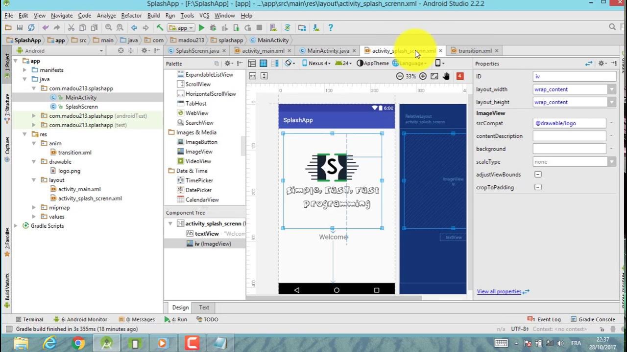 How to create Splash screen with transition animation Android Studio - YouTube