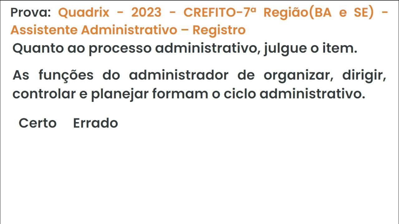 130- Prova de concurso público: Quadrix - 2023 CREFITO-7ª Região(BA e SE) Assistente ...