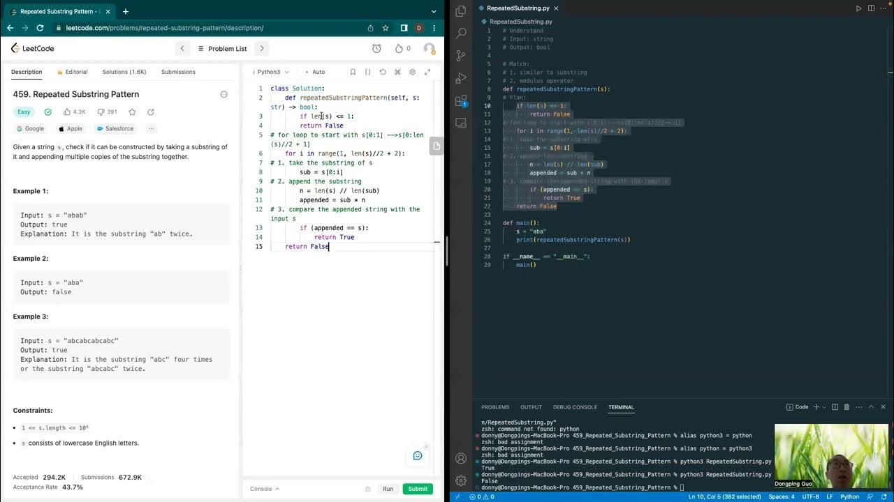 Leetcode 459 Repeated Substring Pattern Youtube