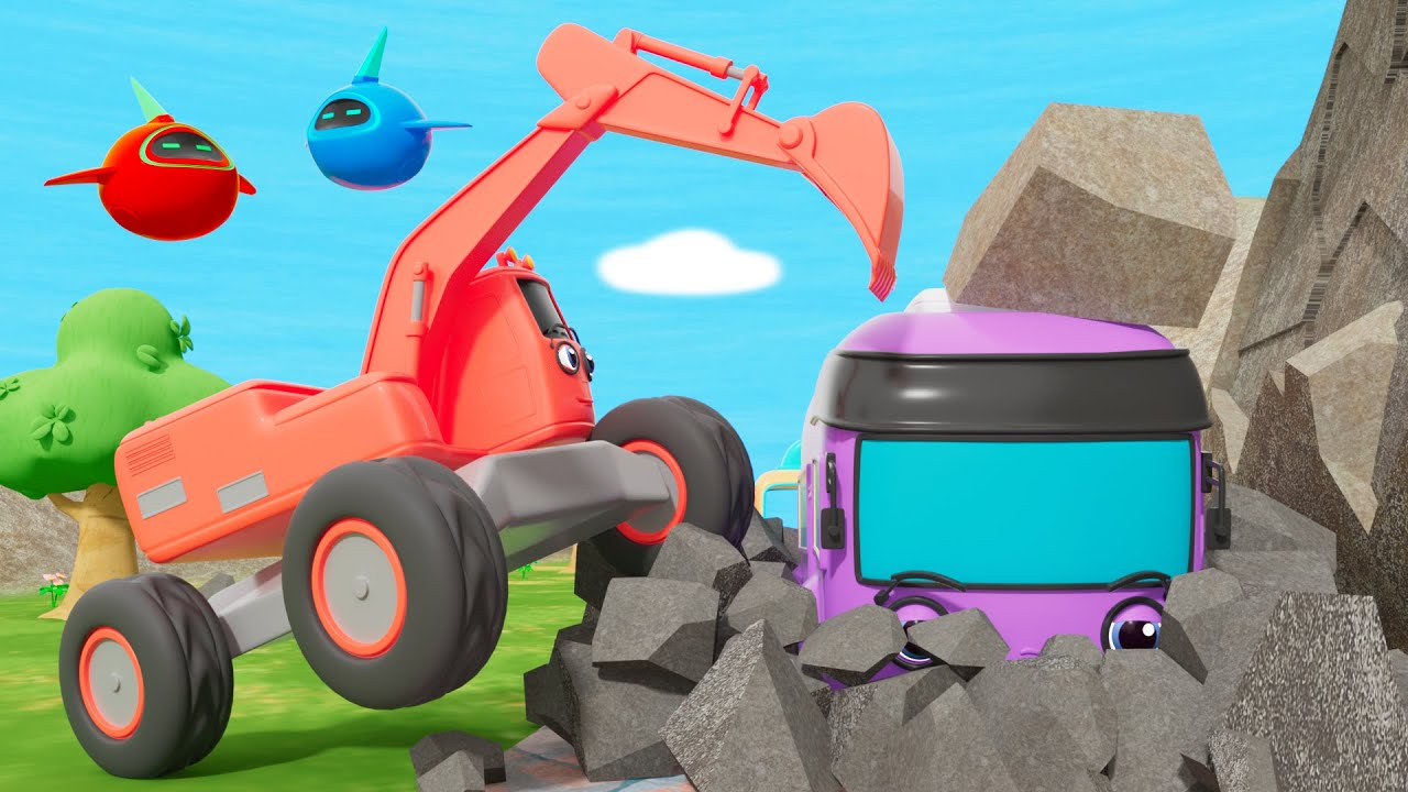 Animación de vehículo de construcción：el camión desplaza las rocas y ...