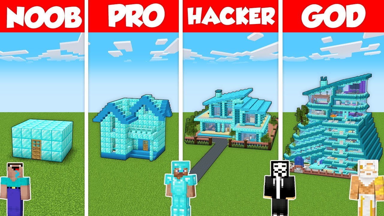 DIAMOND HOUSE BUILD CHALLENGE - Minecraft Battle: NOOB vs PRO vs HACKER ...