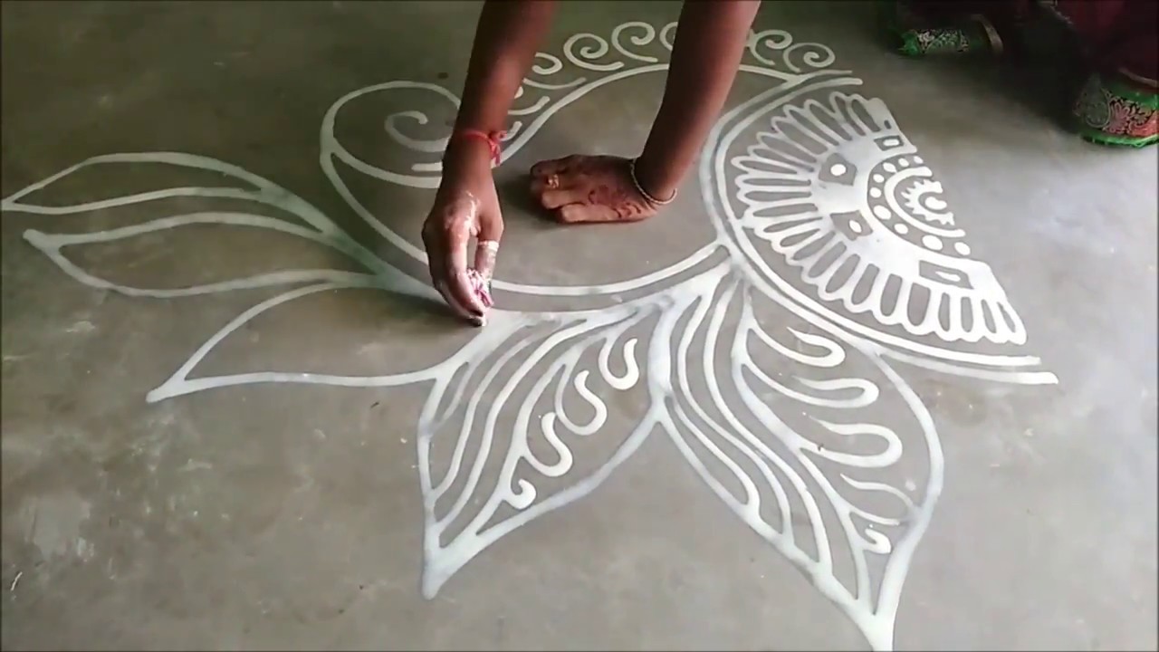 Alpana Design For Laxmi Puja - YouTube