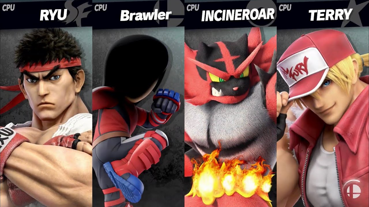 Super Smash Bros. Ultimate - Ryu vs Mii Brawler vs Incineroar vs Terry ...
