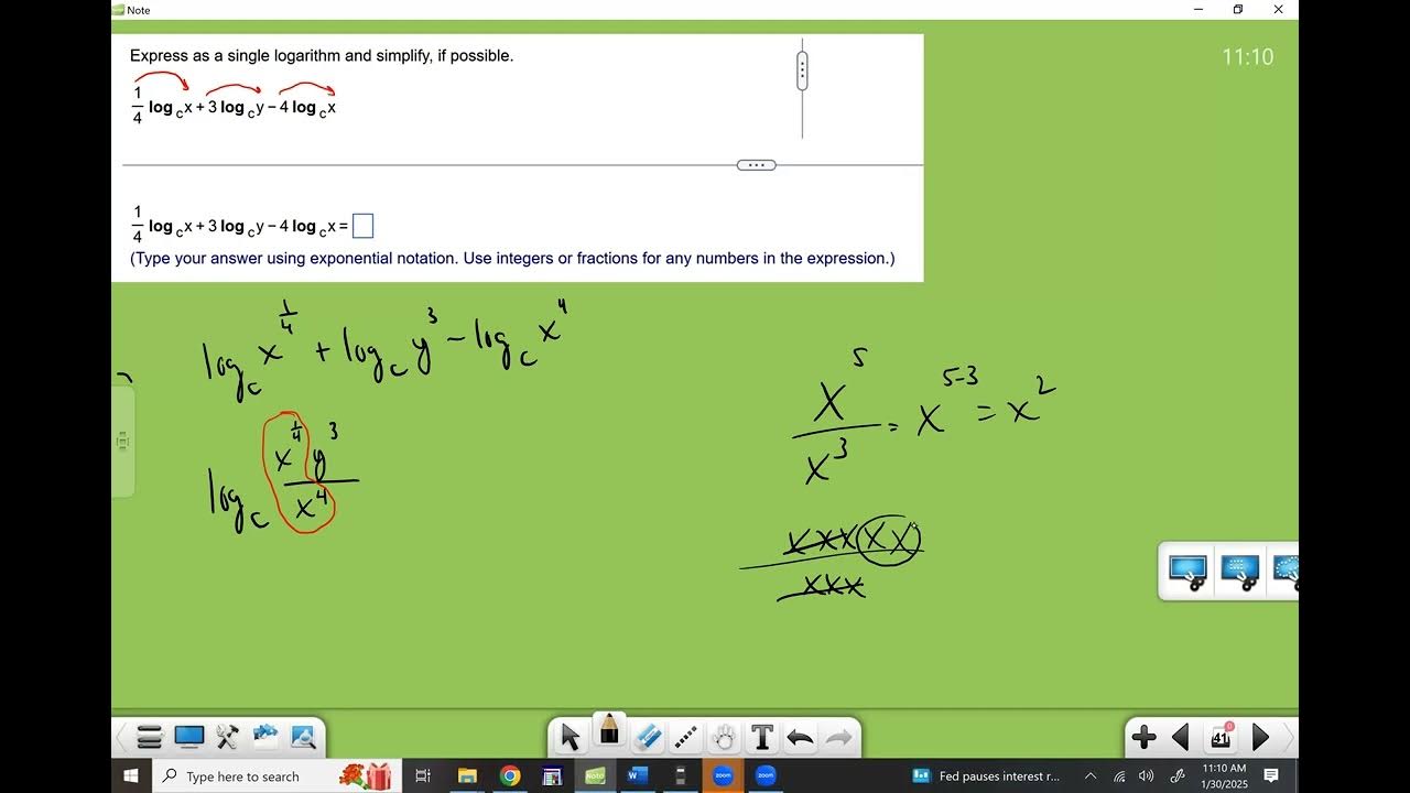 HW 5.4 #11 Expressing Multiple Logarithms and a Single Logarithm Using the Properties - YouTube