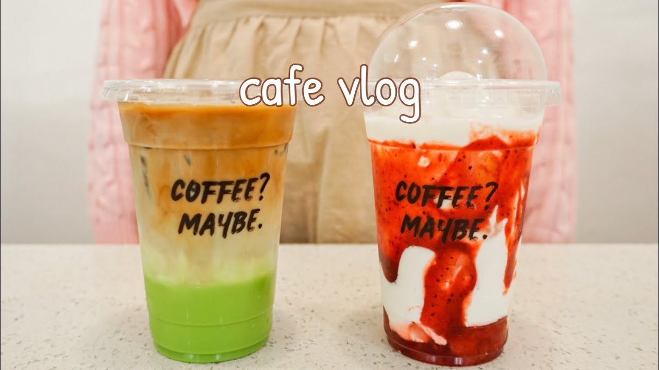 ENG) CAFE VLOG | strawberry and matcha 💚💖💚💖💚 | COFFEE MAYBE ...