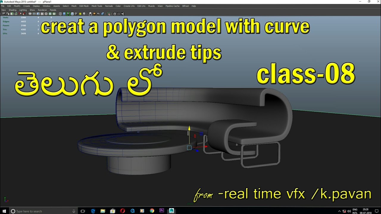 Maya 2015 tutorials in telugu_creat a model with curve&extrude tips - YouTube