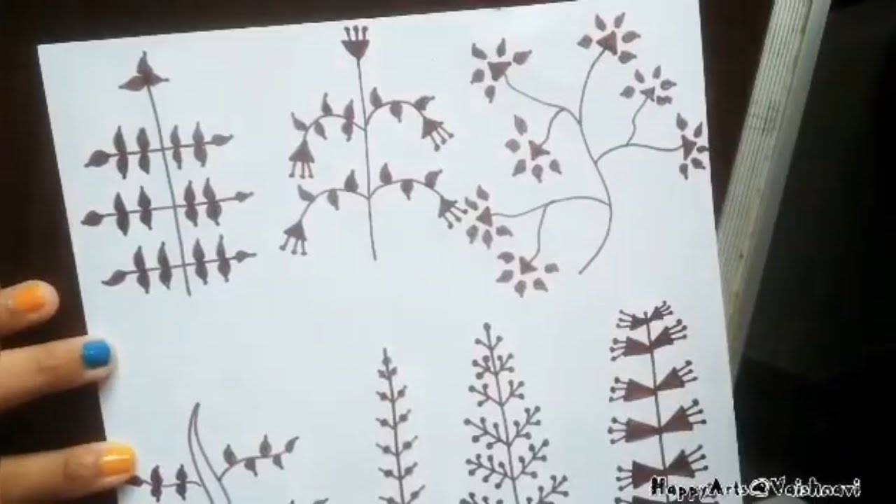 Warli Painting Tutorial | Day 3 | Trees and Plants | Tribal Art ...