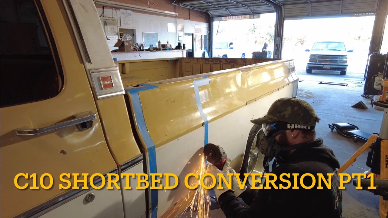 C10 short bed conversion pt 1 bed chop - YouTube