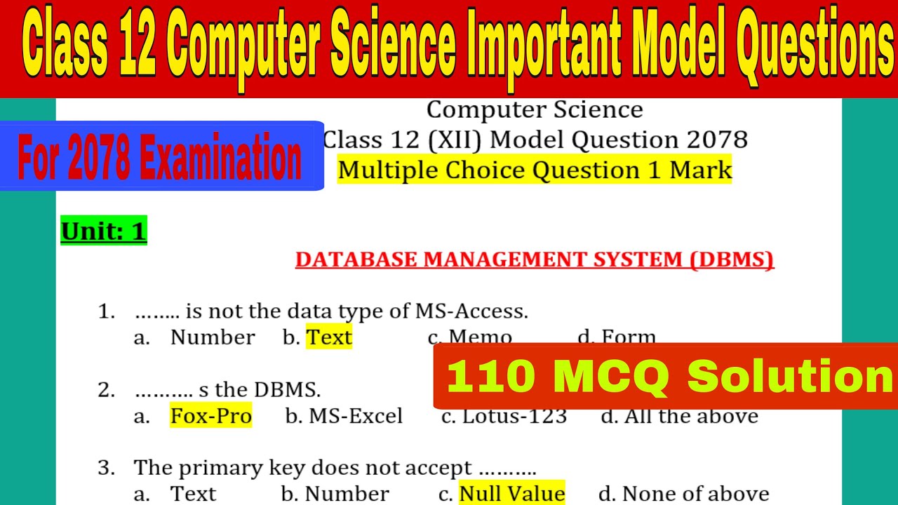 Class 12 Computer Science Model Question 110 Multiple Choice Question