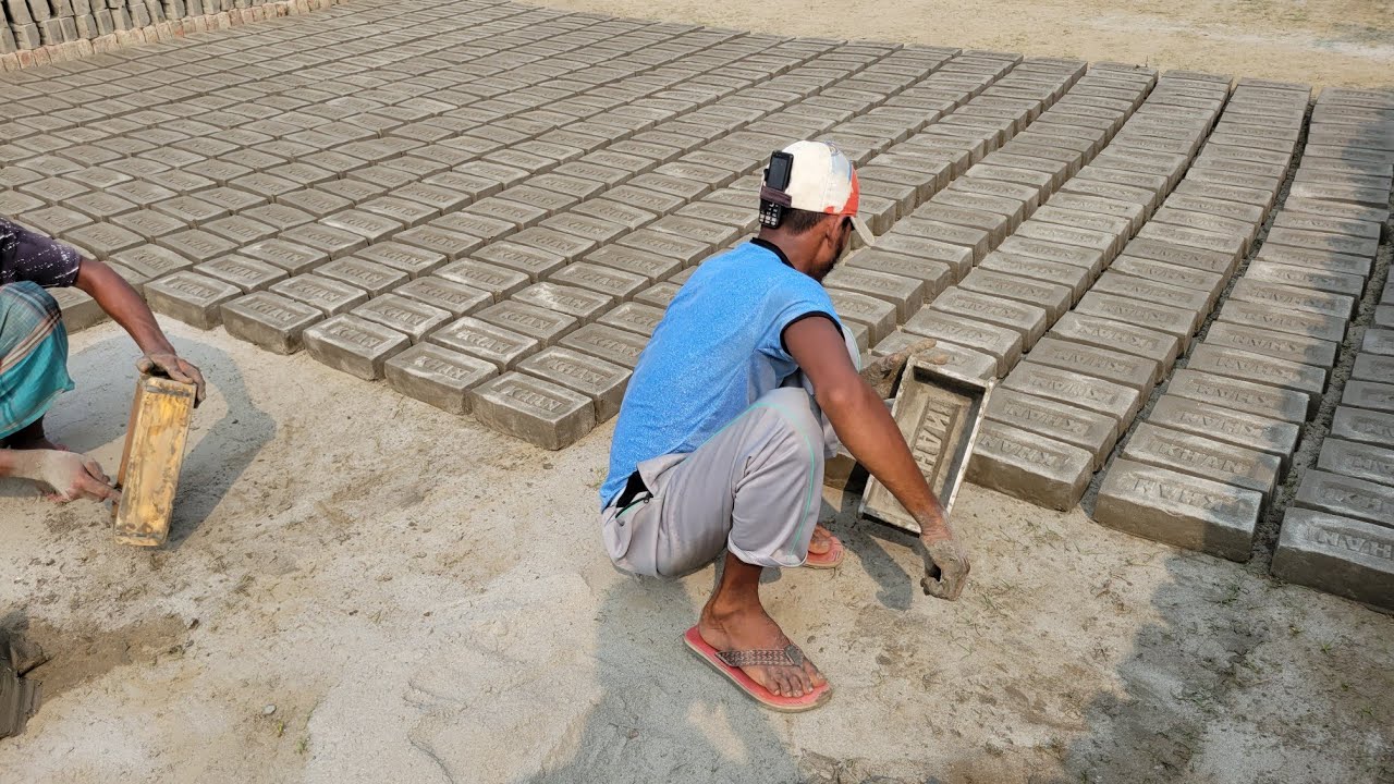 Soft mud brick making process by wood box shape of rectangular form ...
