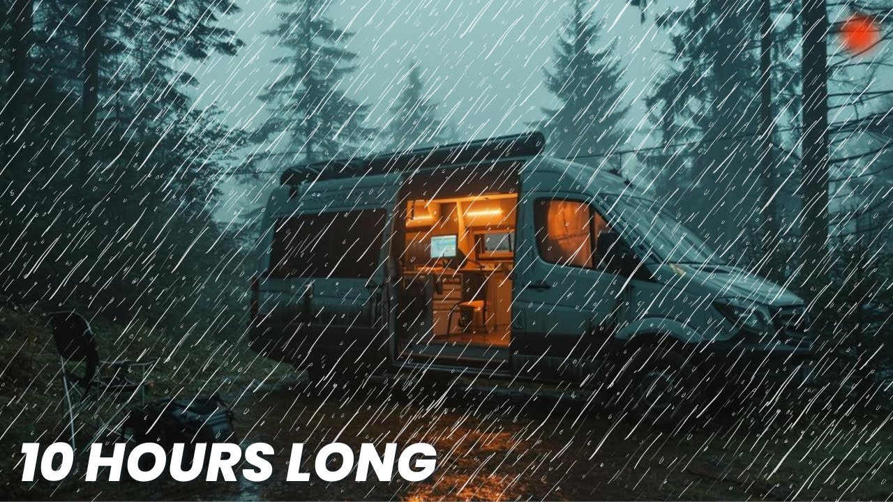 Heavy Rain Sound Camper Van | Solo Camping Productivity Rainy Day ...