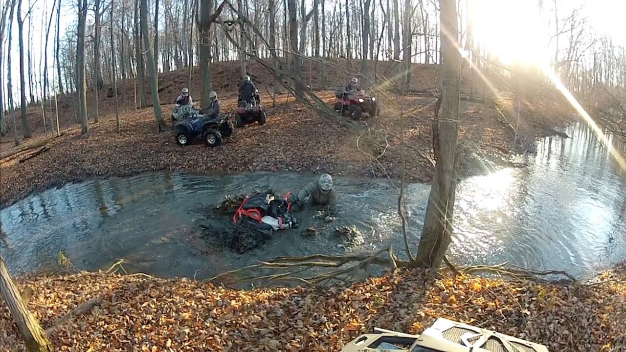 Fall ATV trail ride, brand new 850 XMR sunk? plus Roll over! - YouTube