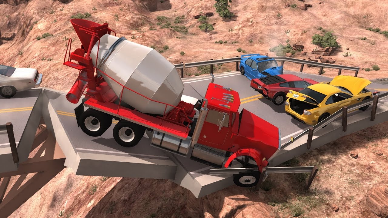 Collapsing Bridge Pileup Crashes 13 | BeamNG.drive - YouTube