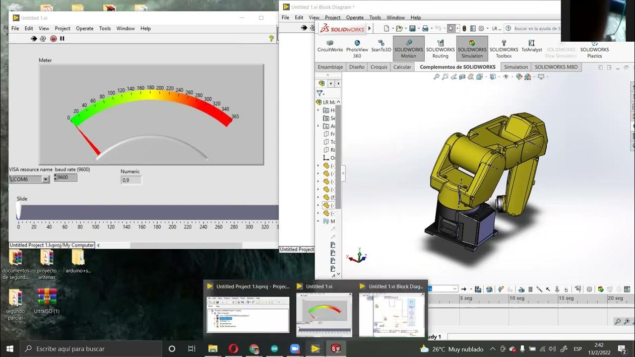 Solidwork + labVieW + brazo robot industrial + Arduino - YouTube