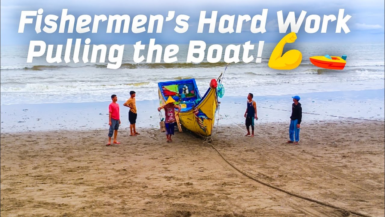 Must Watch! Fishermen’s Hard Struggle Pulling the Boat From the Sea 🙌🌊 ...