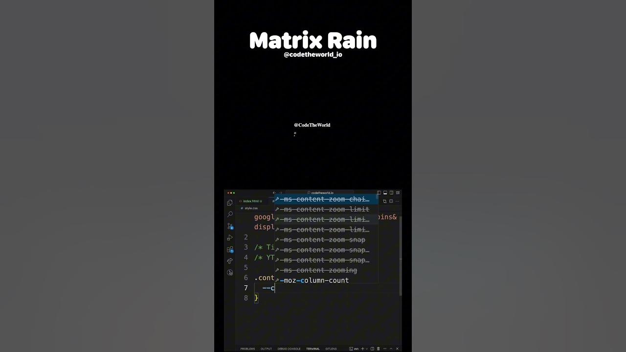 Matrix Rain #codetheworld #coding #css #webdesign #programming #htmlcss - YouTube
