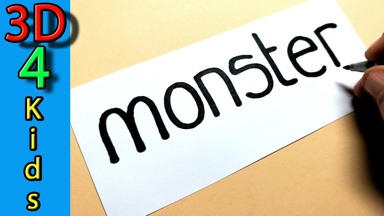 How to turn words MONSTER into a Cartoon for kids - How to draw doodle ...