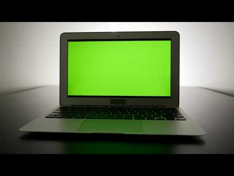isolated green screen on laptop computer display modern office desk table view