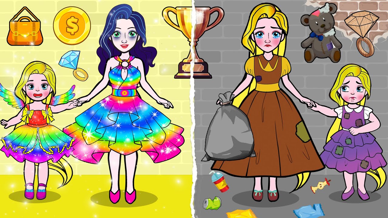 Paper Dolls Dress up - Rich Raquelle And Poor Rapunzel Mother and ...