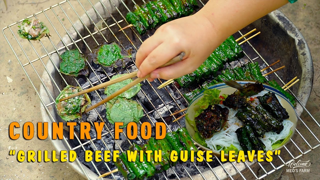 Beef, guise leaves, green pepper in a Grilled beef with guise leaves ...