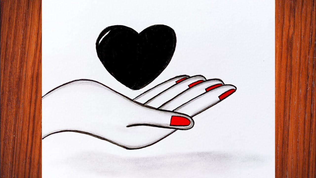 Hand with heart drawing|| step by step|| easy drawing with pencil ...