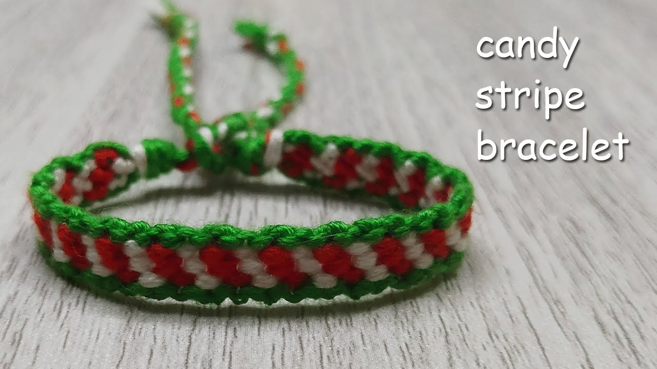 Xmas candy stripe friendship bracelet 6 string - YouTube