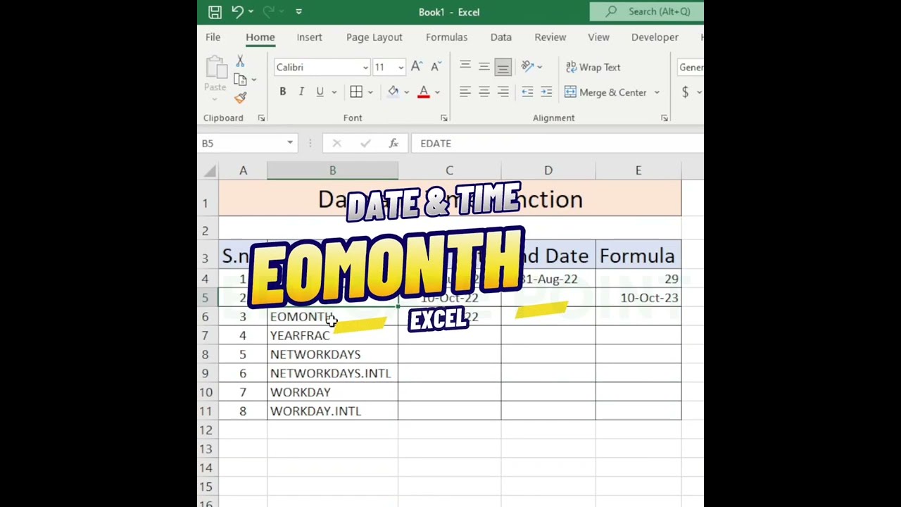Ms Excel Date Time Function Eomonth shorts educatepoint YouTube Ms Excel Date Time Function Eomonth shorts educatepoint YouTube