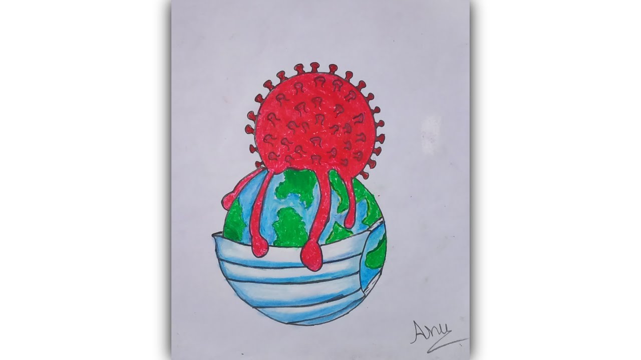 Drawing of corona virus with oil-pastel color // easy step by step ...