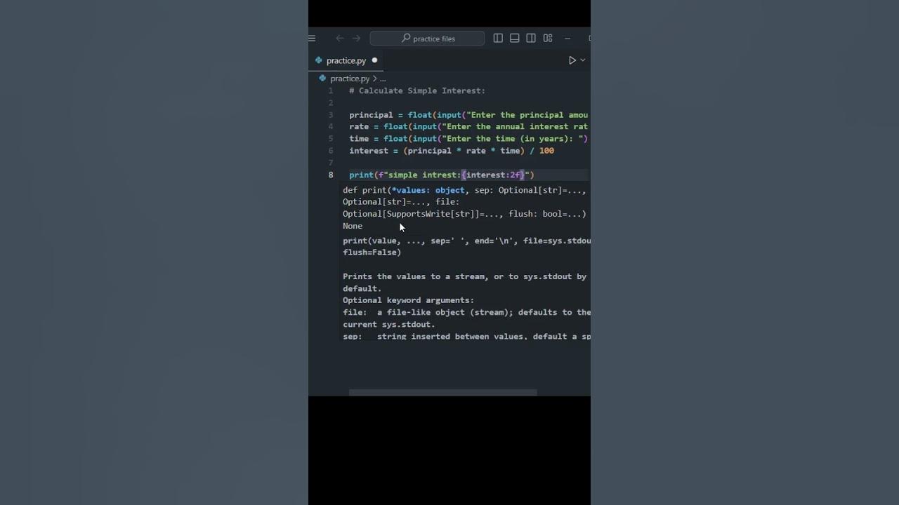 Calculate The Simple Interest Python Code Coding Programming Pythoncode