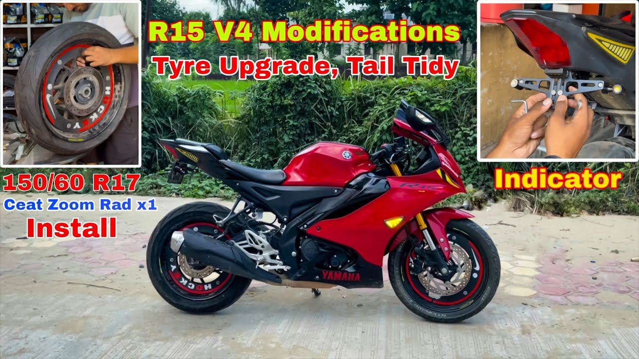 R15 V4 Tyre Upgrade - 150/50 R17, Tail Tidy & Indicator Install - YouTube