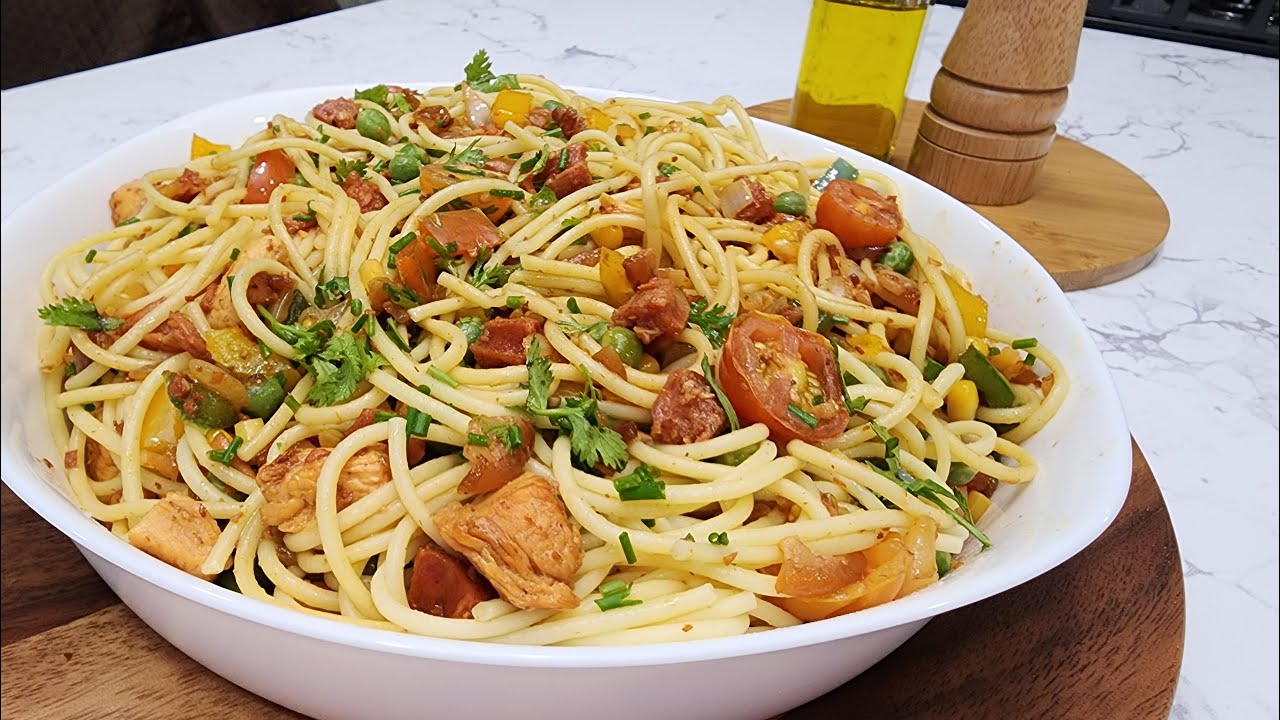 SPAGHETTI CON POLLO Y VERDURAS RECETA PERFECTA - FACIL Y MUY DELICIOSA ...