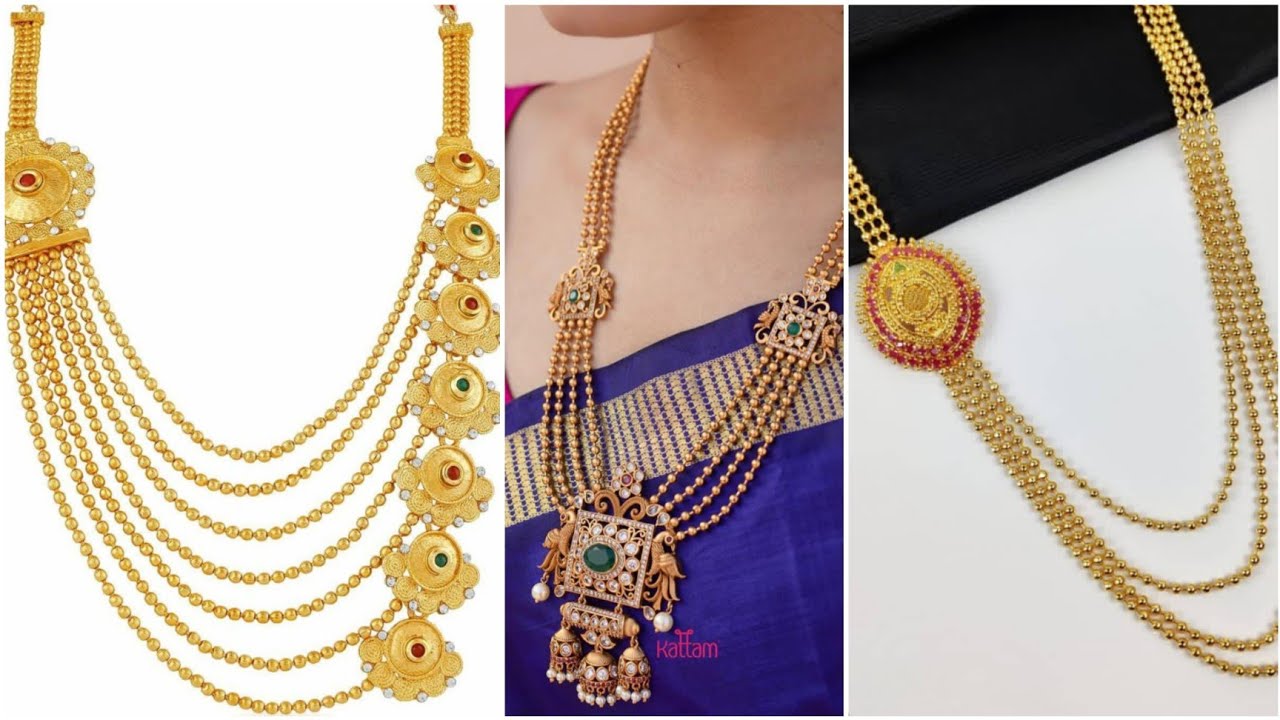 Different models in gold chandraharam designs/step chains jewelry - YouTube