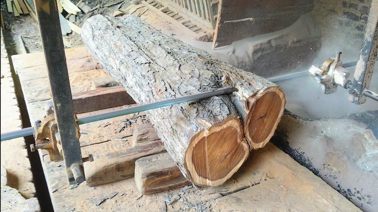 Sawmill Wood Cutting Machine | Log Cutting Into Pieces | Wood Work ...