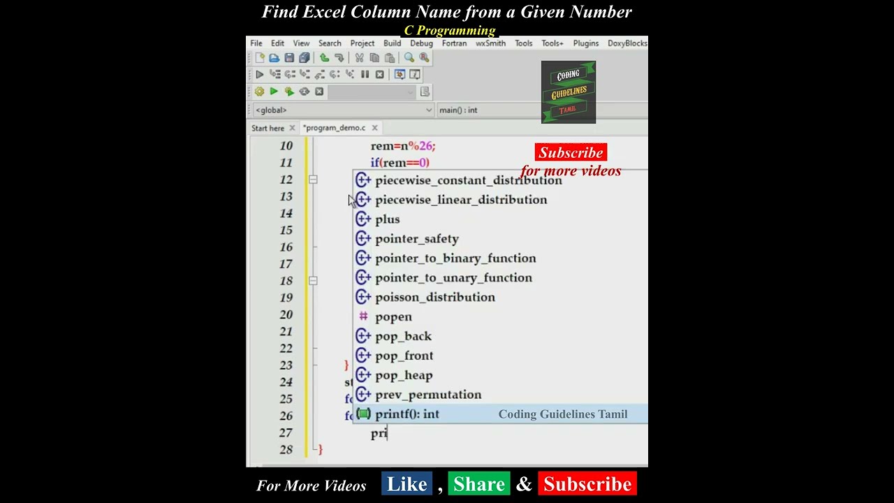 Find Excel Column Name From A Given Column Number short C Programming YouTube Find Excel Column Name From A Given Column Number short C Programming YouTube