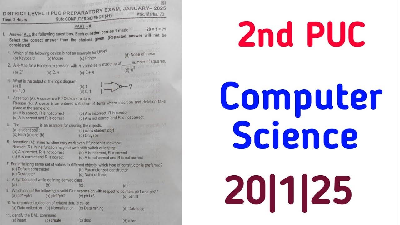 2nd PUC Computer Science Preparatory Exam 2025 Question Paper Key Answers - YouTube